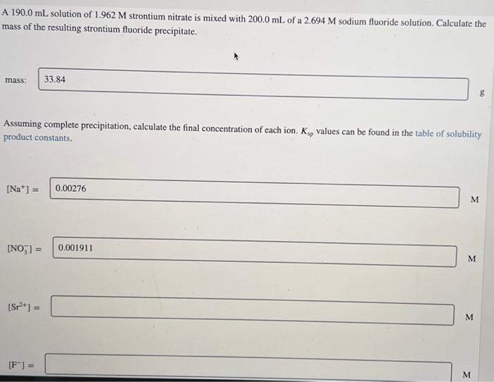 A 190.0 mL solution of 1.962M strontium nitrate is | Chegg.com