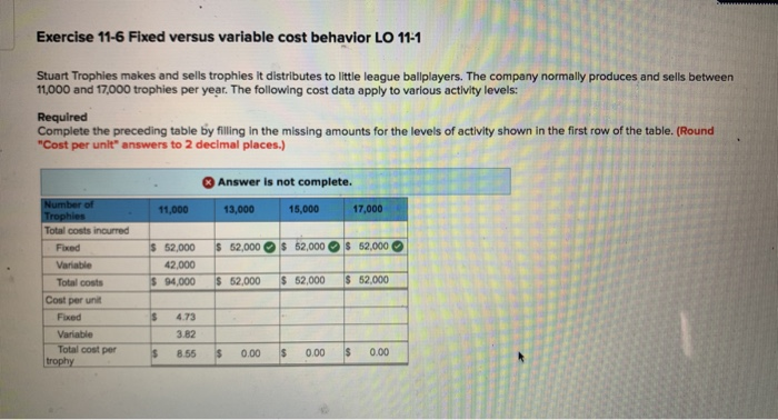 Solved Exercise 11-6 Fixed versus variable cost behavior LO | Chegg.com