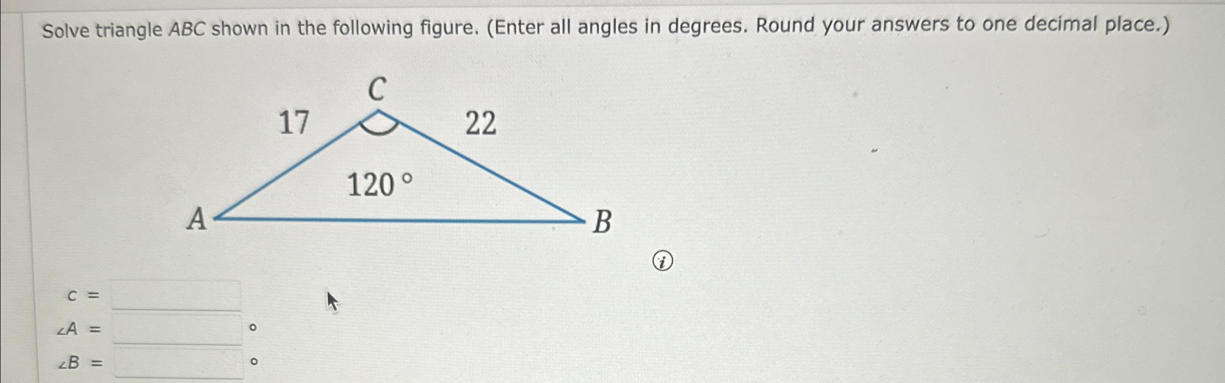 Solved Solve triangle ABC shown in the following figure. | Chegg.com