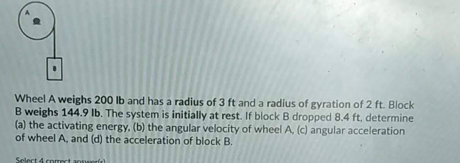 Solved Wheel A weighs 200 lb and has a radius of 3 ft and a | Chegg.com