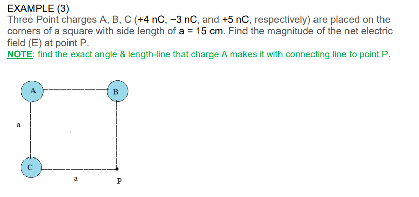 Solved EXAMPLE (3)Three Point charges A, ﻿B, ﻿C ( +4nC,-3nC, | Chegg.com