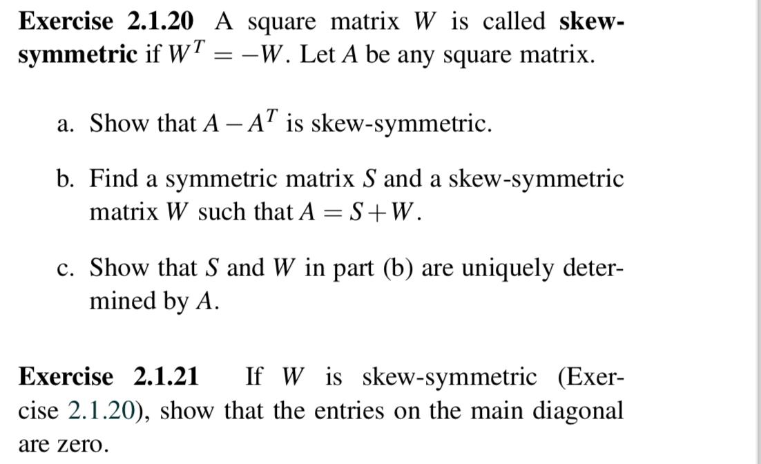 Solved Exercise 2120 ﻿a Square Matrix W ﻿is Called 