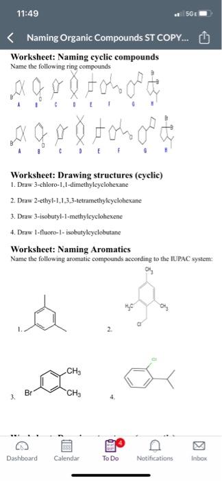 Enter the IUPAC Worksheet: Drawing structures | Chegg.com
