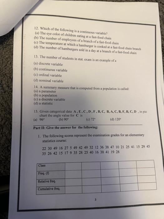 Solved 2. Represent the following data using : a) Bar chart | Chegg.com