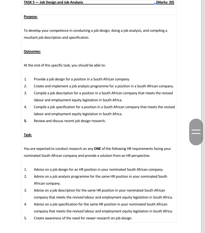 Solved TASK 5 - ﻿Job Design and Job Analysis(Marks: | Chegg.com
