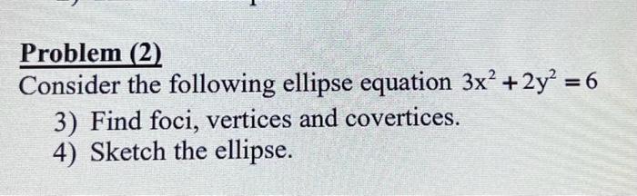 Solved Problem (2) Consider the following ellipse equation | Chegg.com