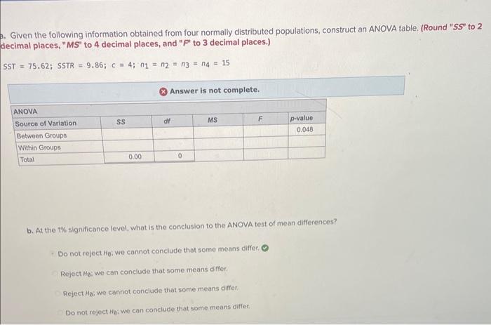 Solved Given the following information obtained from four | Chegg.com