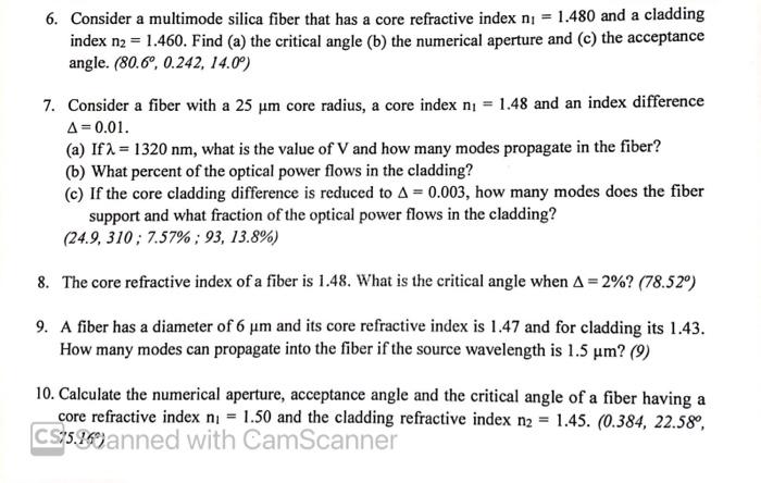 Solved 6. Consider a multimode silica fiber that has a core | Chegg.com
