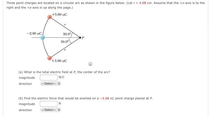 Solved Three point charges are located on a circular are as | Chegg.com