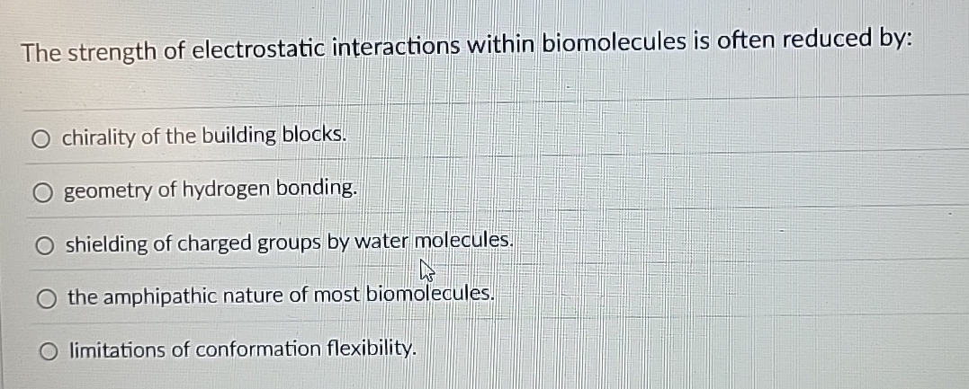 Solved The strength of electrostatic interactions within | Chegg.com