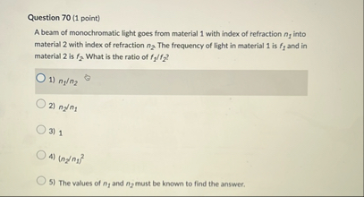 Solved Question 70 (1 ﻿point)A beam of monochromatic light | Chegg.com