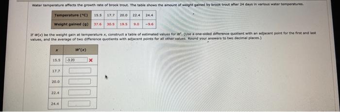 Solved If w(x) be the weight gain at temperature x, | Chegg.com
