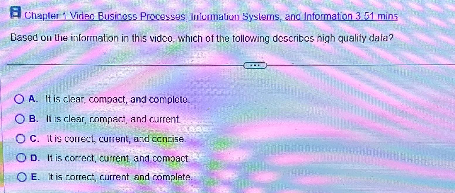 Solved Chapter 1 ﻿video Business Processes Information 0046
