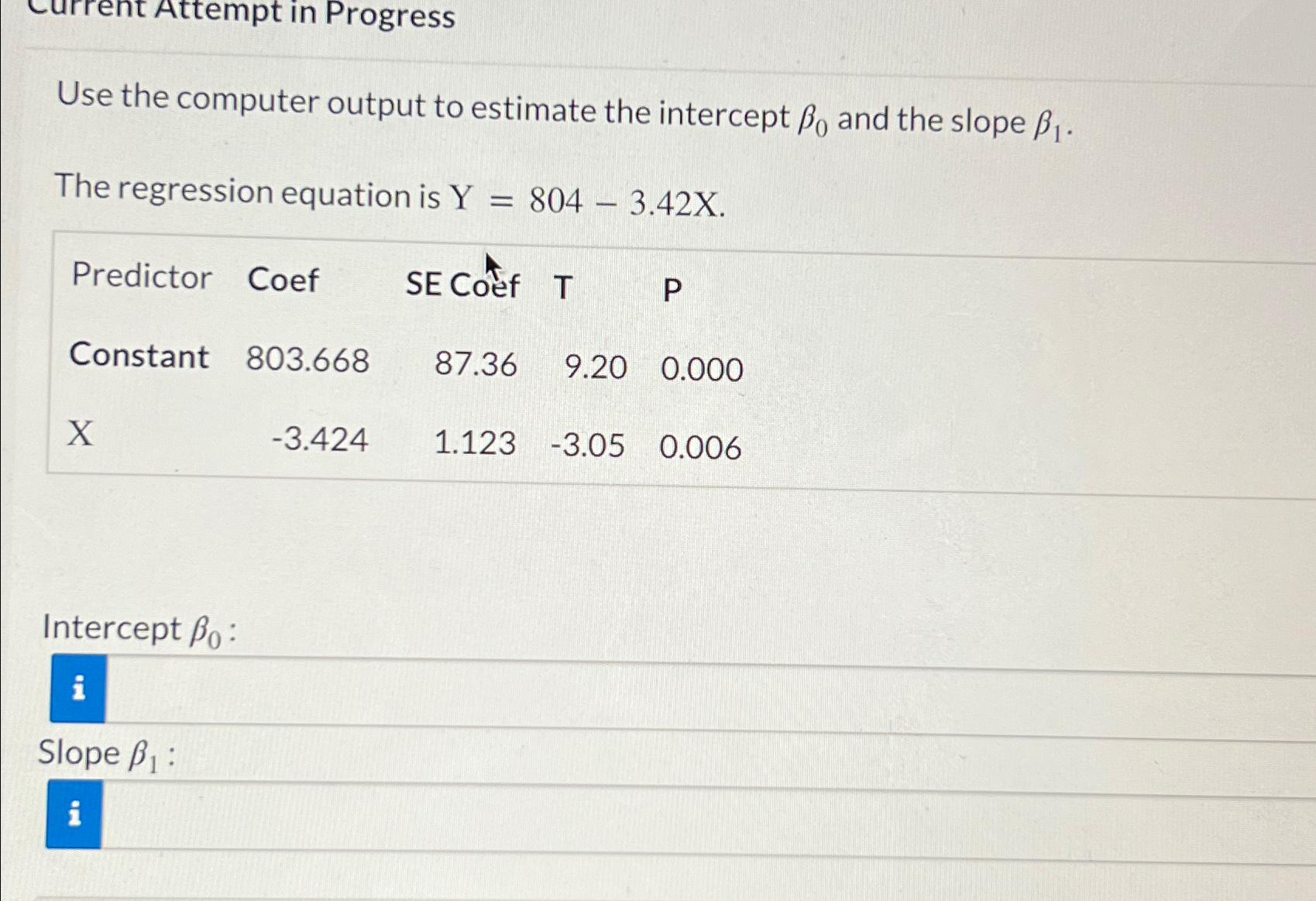Solved Use The Computer Output To Estimate The Intercept β0 