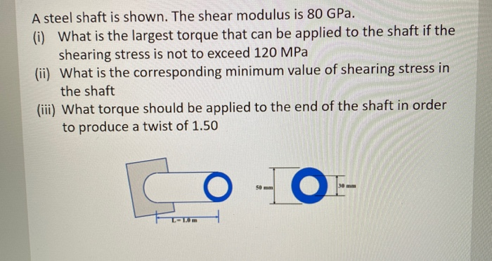 Solved A steel shaft is shown. The shear modulus is 80 GPa. | Chegg.com