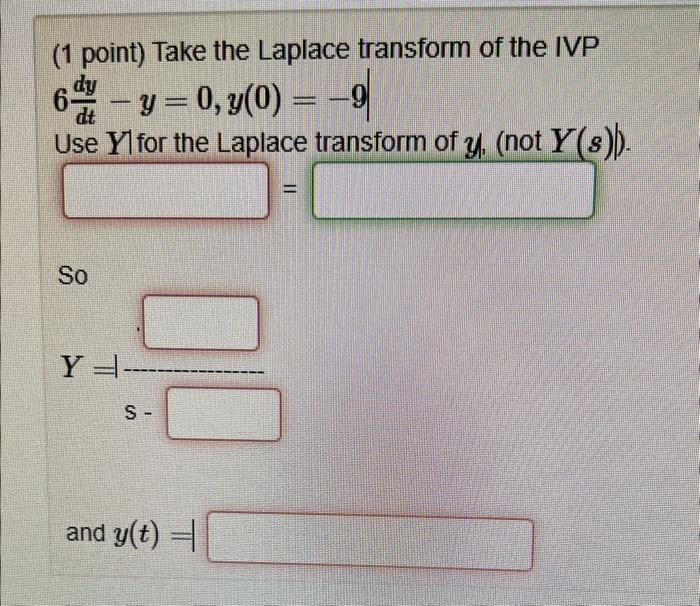 Solved (1 point) Take the Laplace transform of the IVP | Chegg.com
