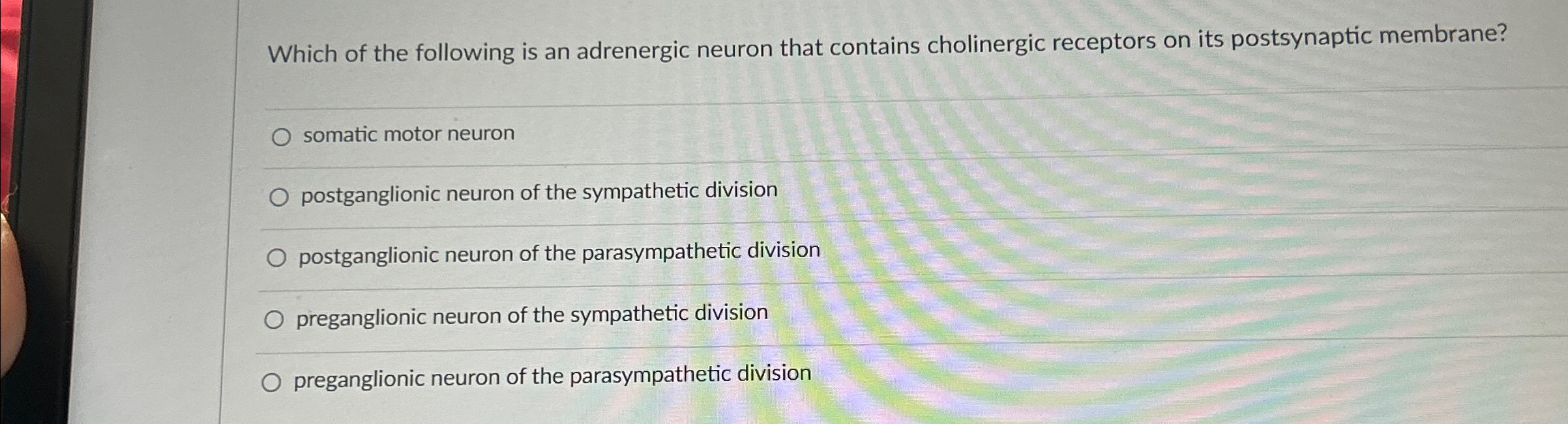 Solved Which of the following is an adrenergic neuron that | Chegg.com