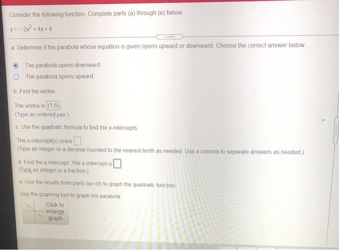 Solved Consider the following function Complete parts (a) | Chegg.com