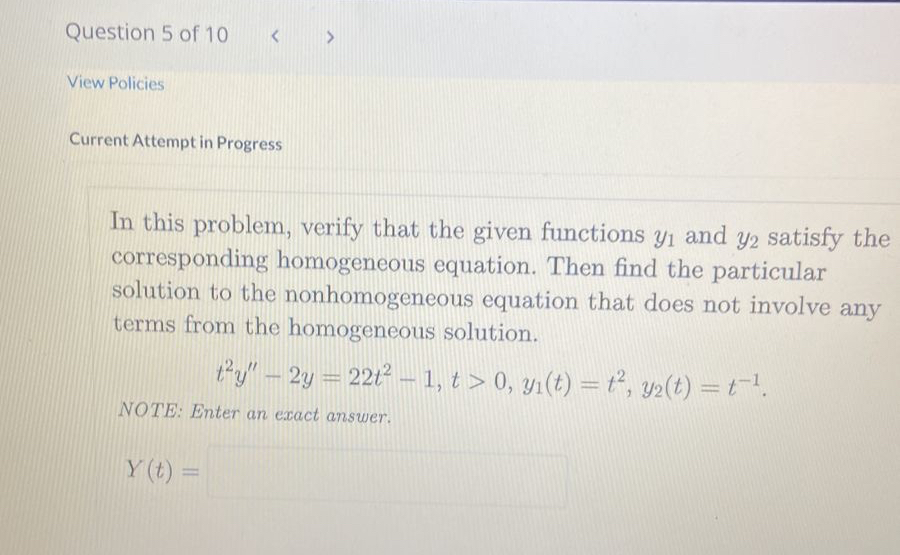 Solved Question 5 ﻿of 10View PoliciesCurrent Attempt in | Chegg.com