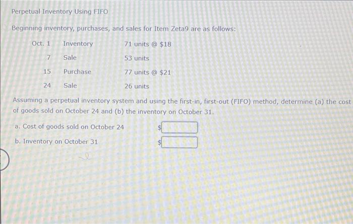 Solved Perpetual Inventory Using FIFO Beginning inventory, | Chegg.com