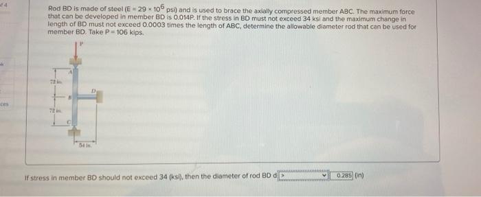 Solved 14 Rod BD is made of steel (E-29 105 psi) and is used | Chegg.com