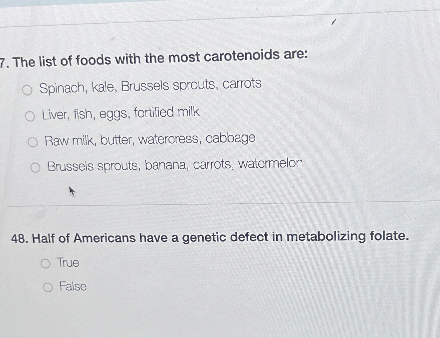 Solved The list of foods with the most carotenoids | Chegg.com
