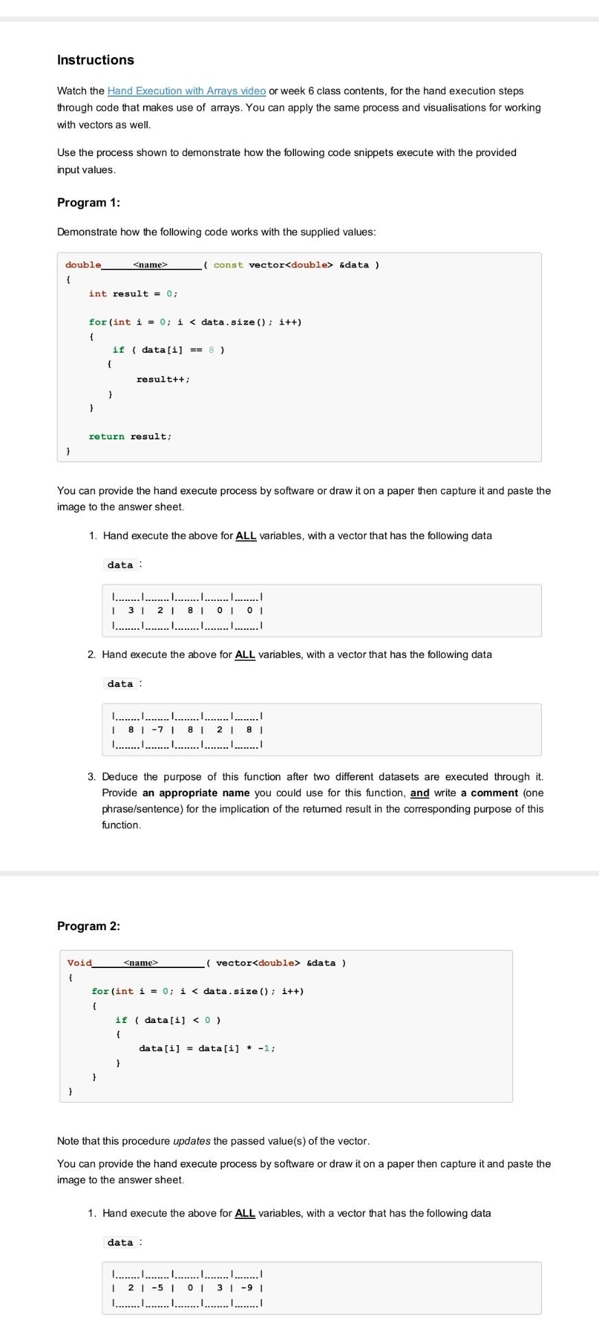 Solved Instructions Watch the Hand Execution with Arravs | Chegg.com