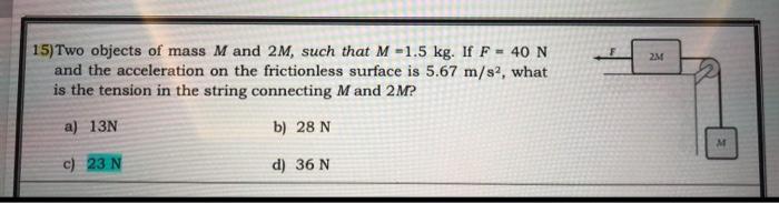 Solved 15) Two objects of mass M and 2M, such that M=1.5 kg. | Chegg.com