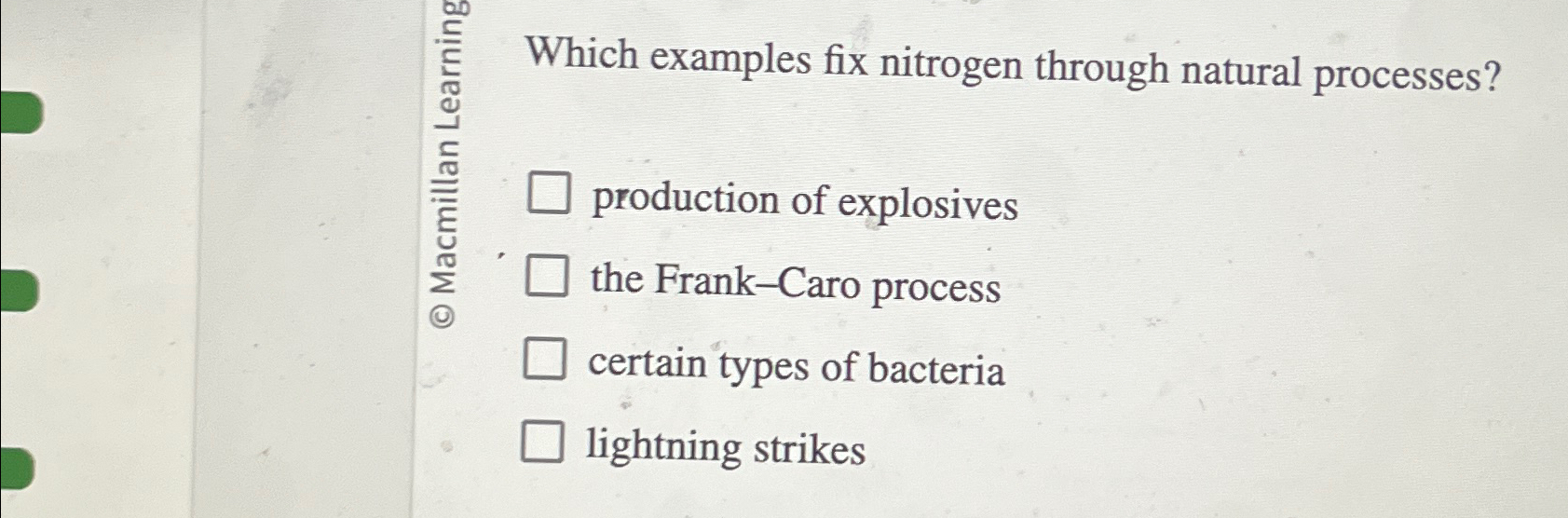 Solved Which examples fix nitrogen through natural | Chegg.com