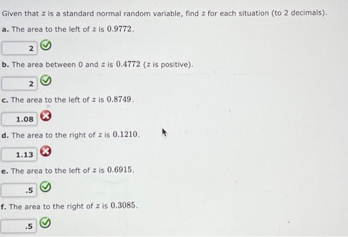 Solved Given that z is a standard normal random variable, | Chegg.com