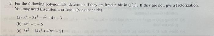 Solved 2. For the following polynomials, determine if they | Chegg.com