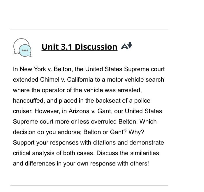 In New York v. Belton, the United States Supreme | Chegg.com
