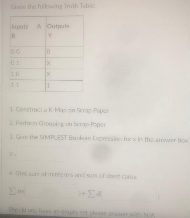 Solved Given the following Truth Table: 1. Construct a K-Map | Chegg.com