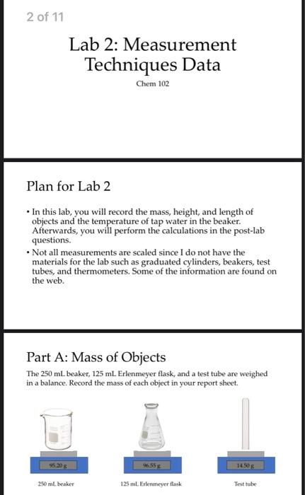 Solved 2 of 11 Lab 2: Measurement : Techniques Data Chem 102 | Chegg.com