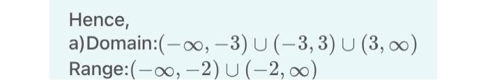 Solved Hence, a) Domain: (−∞,−3)∪(−3,3)∪(3,∞) Range: | Chegg.com