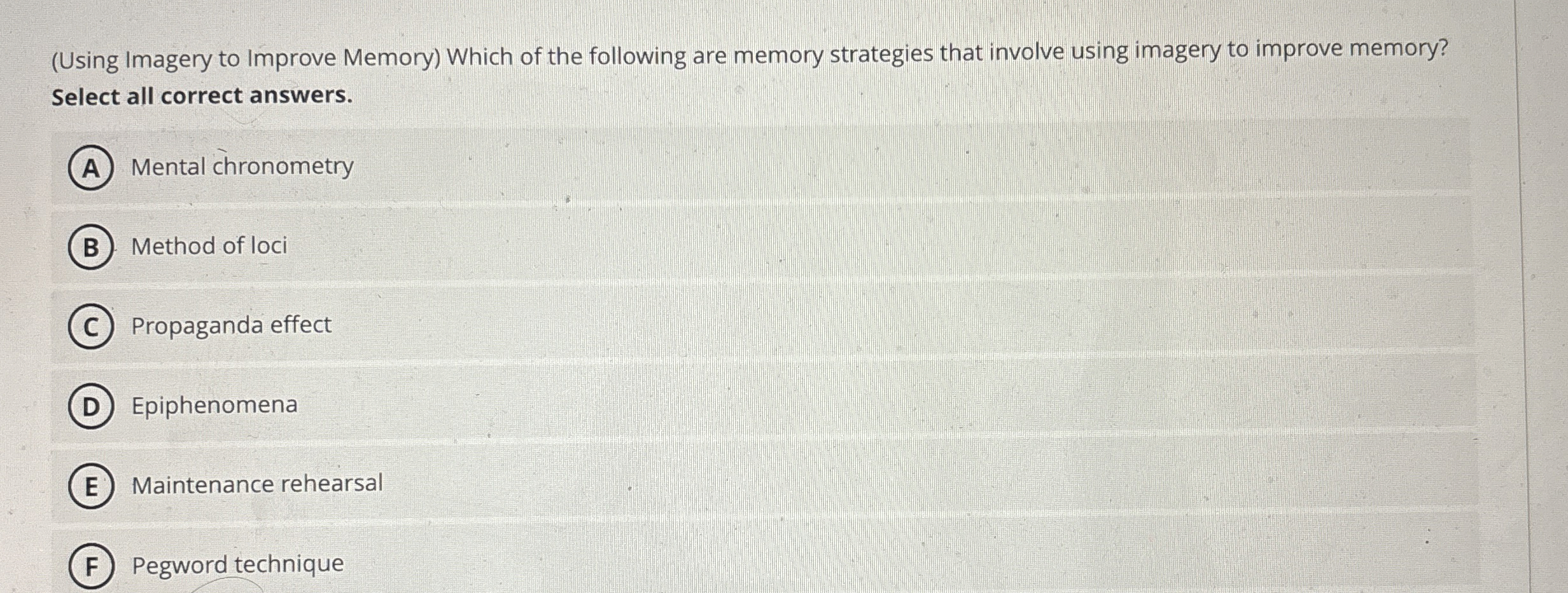 Solved (Using Imagery to Improve Memory) ﻿Which of the | Chegg.com