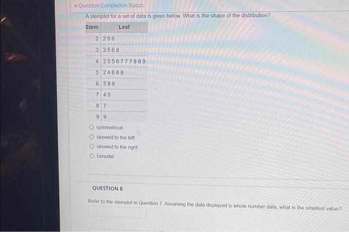 Solved A stemplot for a set of data is given below What is | Chegg.com