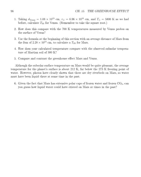 Solved CH. 15. THE GREENHOUSE EFFECT 1. Taking dVermes | Chegg.com