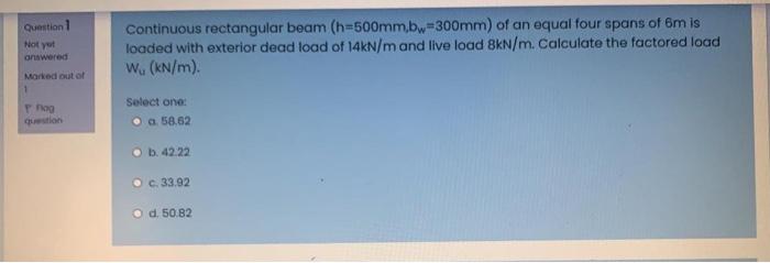 Solved Question 1 Not yet Continuous rectangular beam | Chegg.com