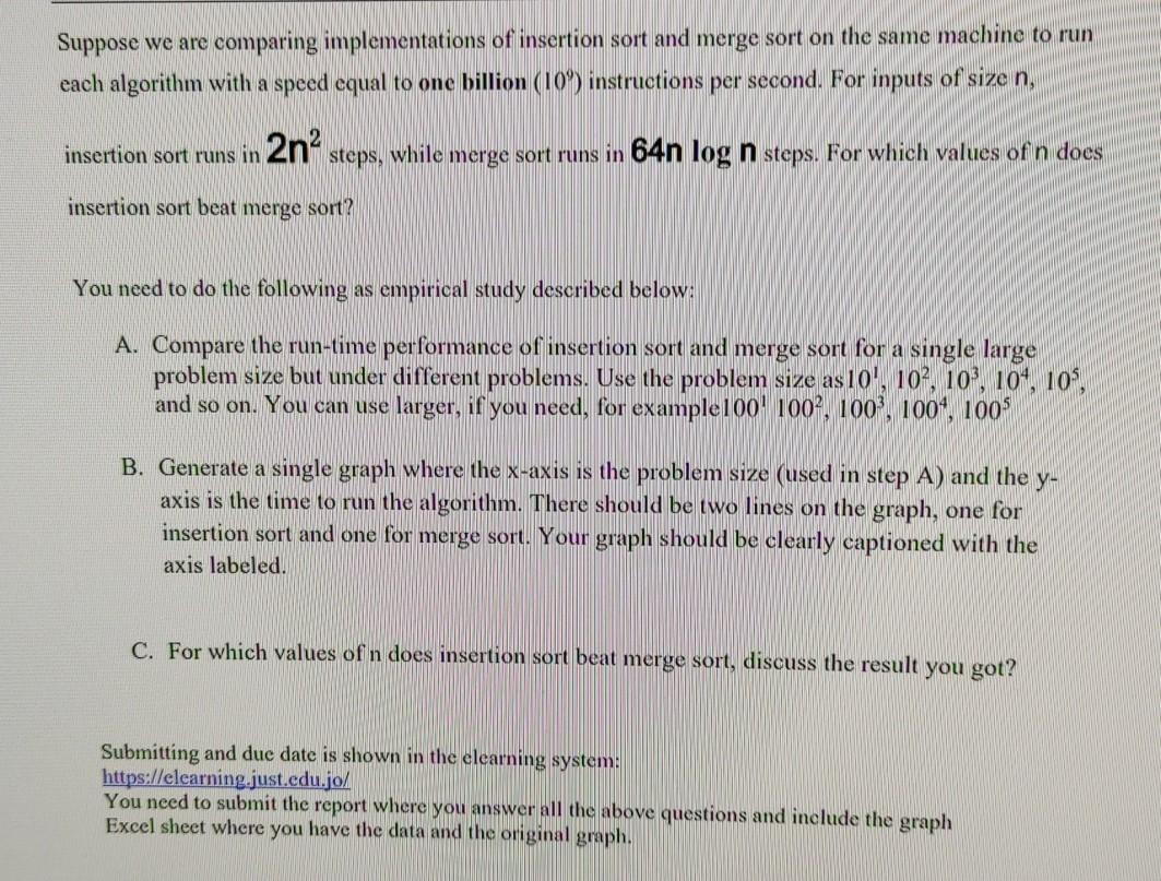 Suppose we are comparing implementations of insertion | Chegg.com
