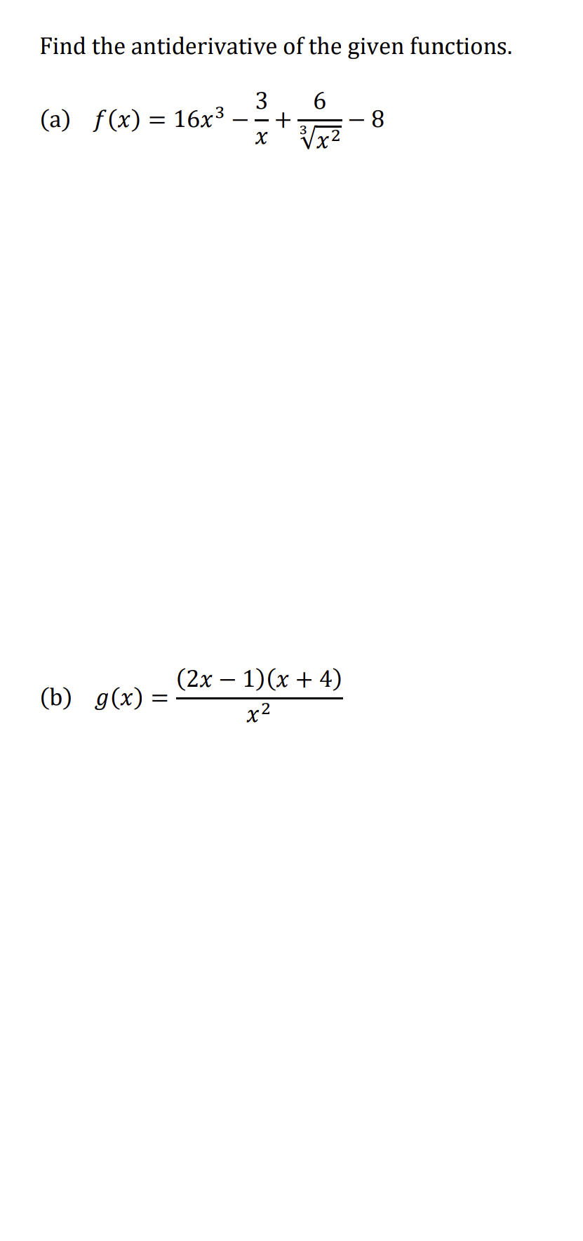 Solved Find the antiderivative of the given functions. (a) | Chegg.com