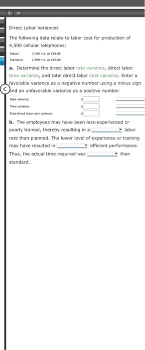 Solved Direct Labor Variances The following data relate to | Chegg.com