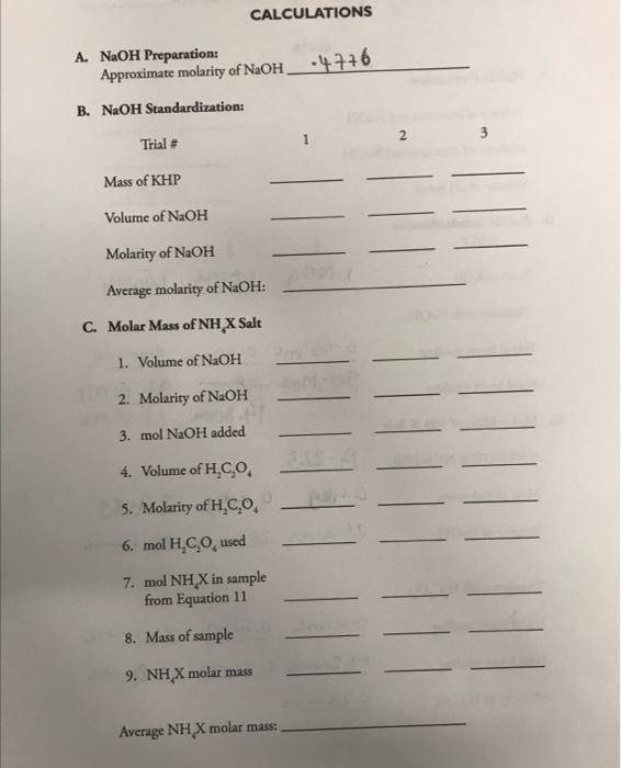 Solved DATA A. NaOH Preparation Volume of concentrated NaOH | Chegg.com