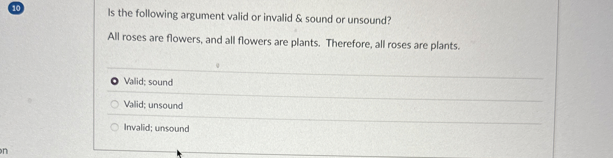 Solved 10Is the following argument valid or invalid & sound | Chegg.com