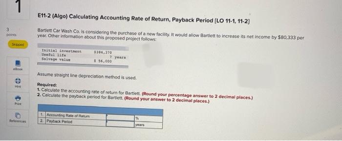 Solved 1 E11-2 (Algo) Calculating Accounting Rate of Return, | Chegg.com