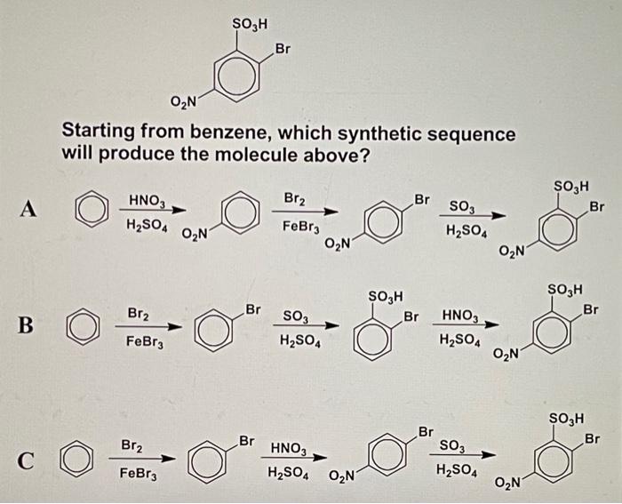 Solved SO3H Br ON Starting from benzene, which synthetic | Chegg.com