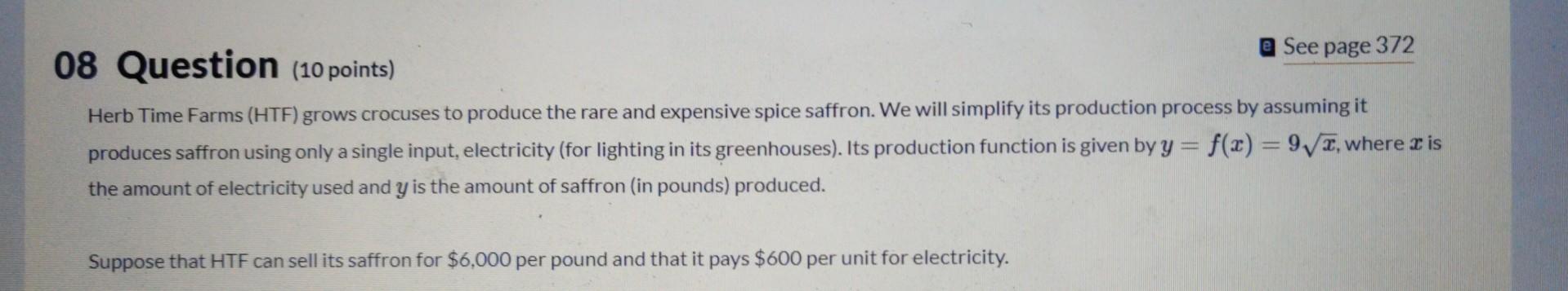 Solved 08 Question (10 points) e See page 372 Herb Time | Chegg.com