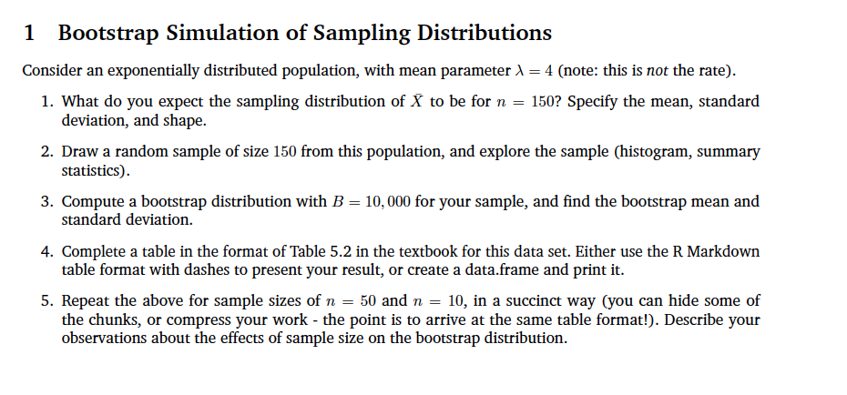 Solved 1 ﻿Bootstrap Simulation of Sampling | Chegg.com