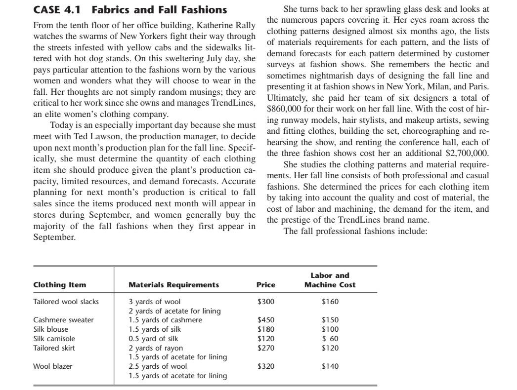 Solved CASE 4.1 Fabrics and Fall Fashions She turns back to | Chegg.com