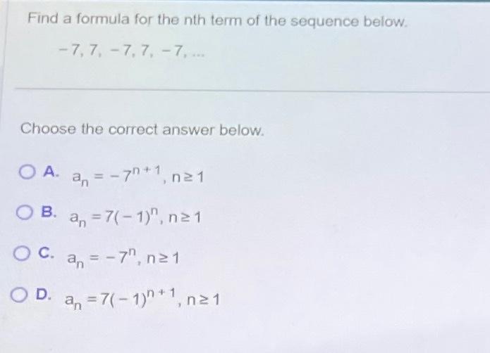 Solved Find a formula for the nth term of the sequence | Chegg.com
